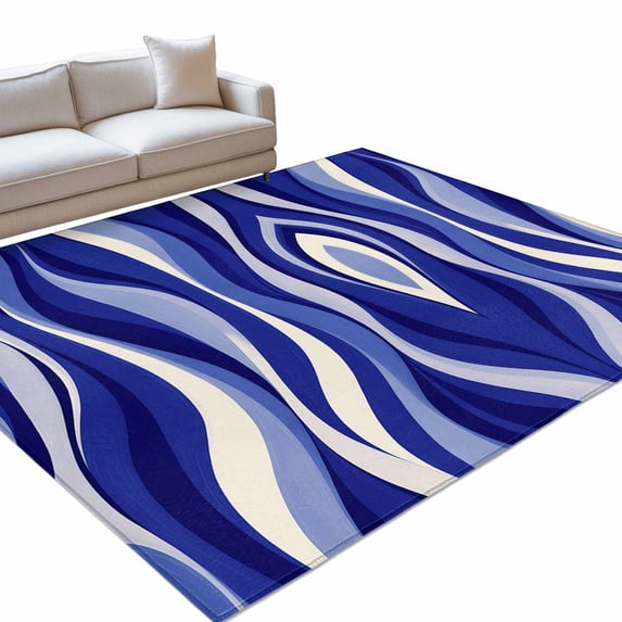 Blue Moire Washable Rug 5x8 Area Rug for Living Room Bedroom Non Slip ...