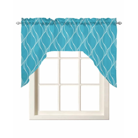 Blue Moire Waves Kitchen Swag Valances for Windows, Modern Abstract Art ...