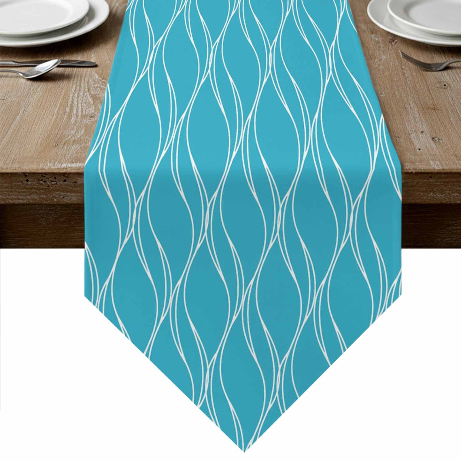 Blue Moire Waves Table Runner Linen Burlap Table Runner 72 Inches Long ...