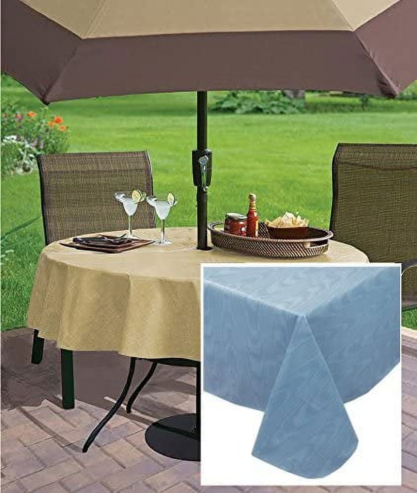 Blue Moire Wavy Solid 70 inch Zipper Umbrella Round Vinyl Dining ...