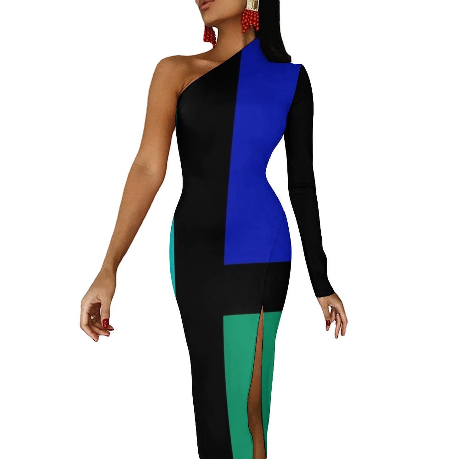 Blue Mondrian Mod Half Dleeve Split Dress elegant and pretty women"s ...