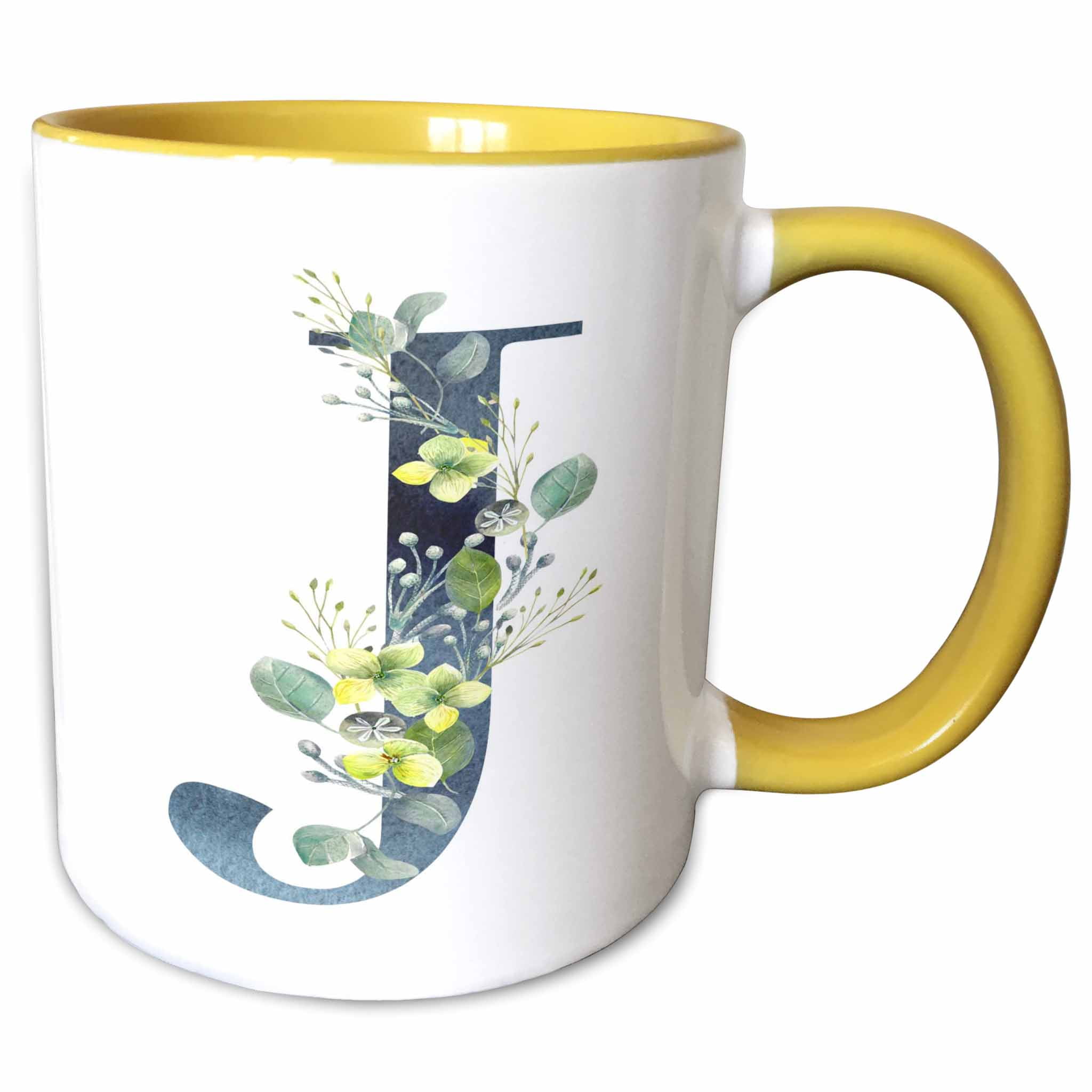 3drose, Blue Monogram Initial J with Pretty Yellow Wild Flowers, 11oz ...