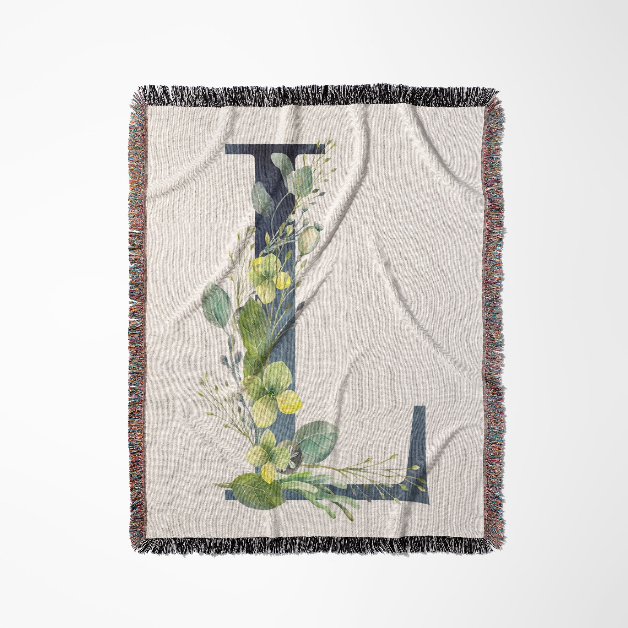 Blue Monogram Initial L With Pretty Yellow Wild Flowers, Woven Blanket ...