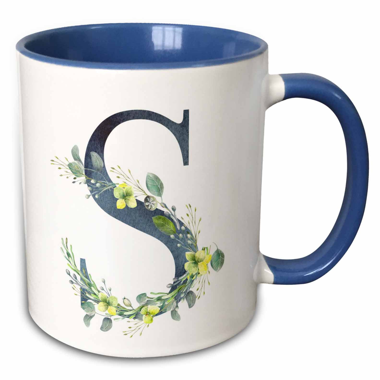 3drose, Blue Monogram Initial S with Pretty Yellow Wild Flowers, 11oz ...