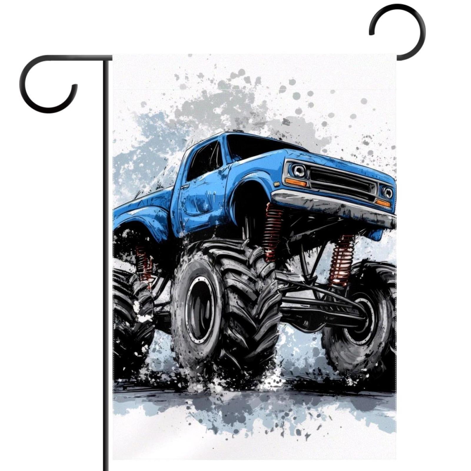 Blue Monster Car Print Polyester Garden Flag House Banner 28 x 40 inch ...