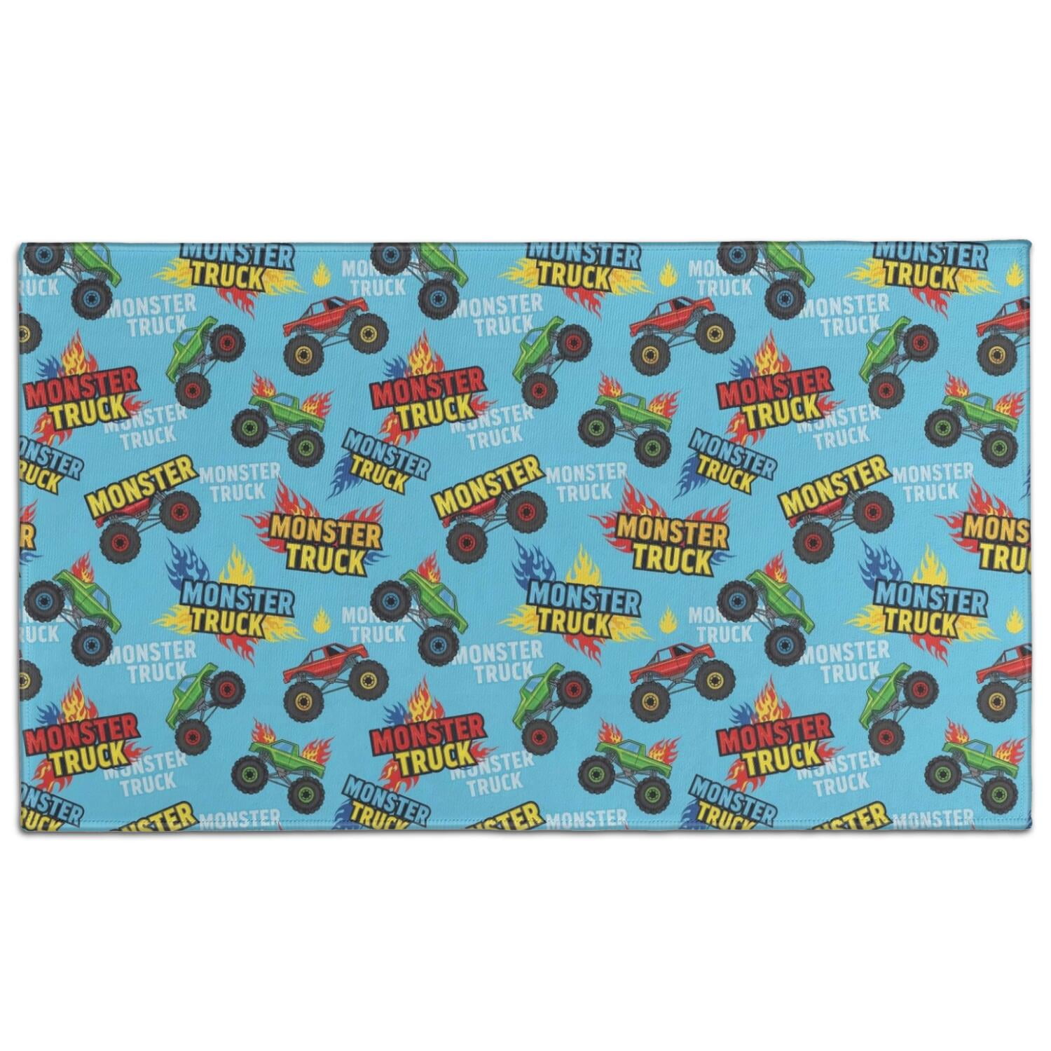 Blue Monster Cartoon Trucks Pattern Door Rugs,Washable Non Slip Door ...