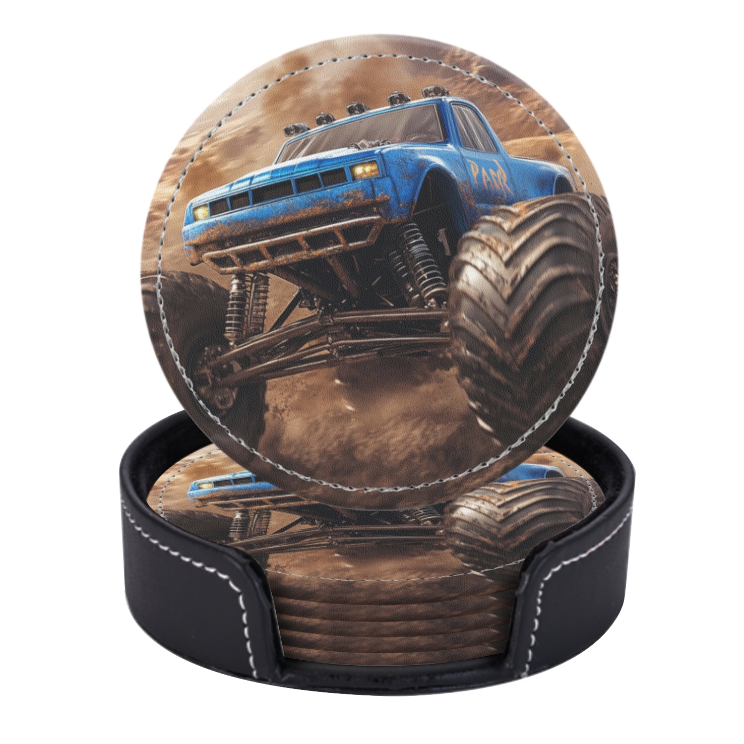 PU Leather Coasters for Drinks Bar Beer,Set of 6 with Holder,Round ...