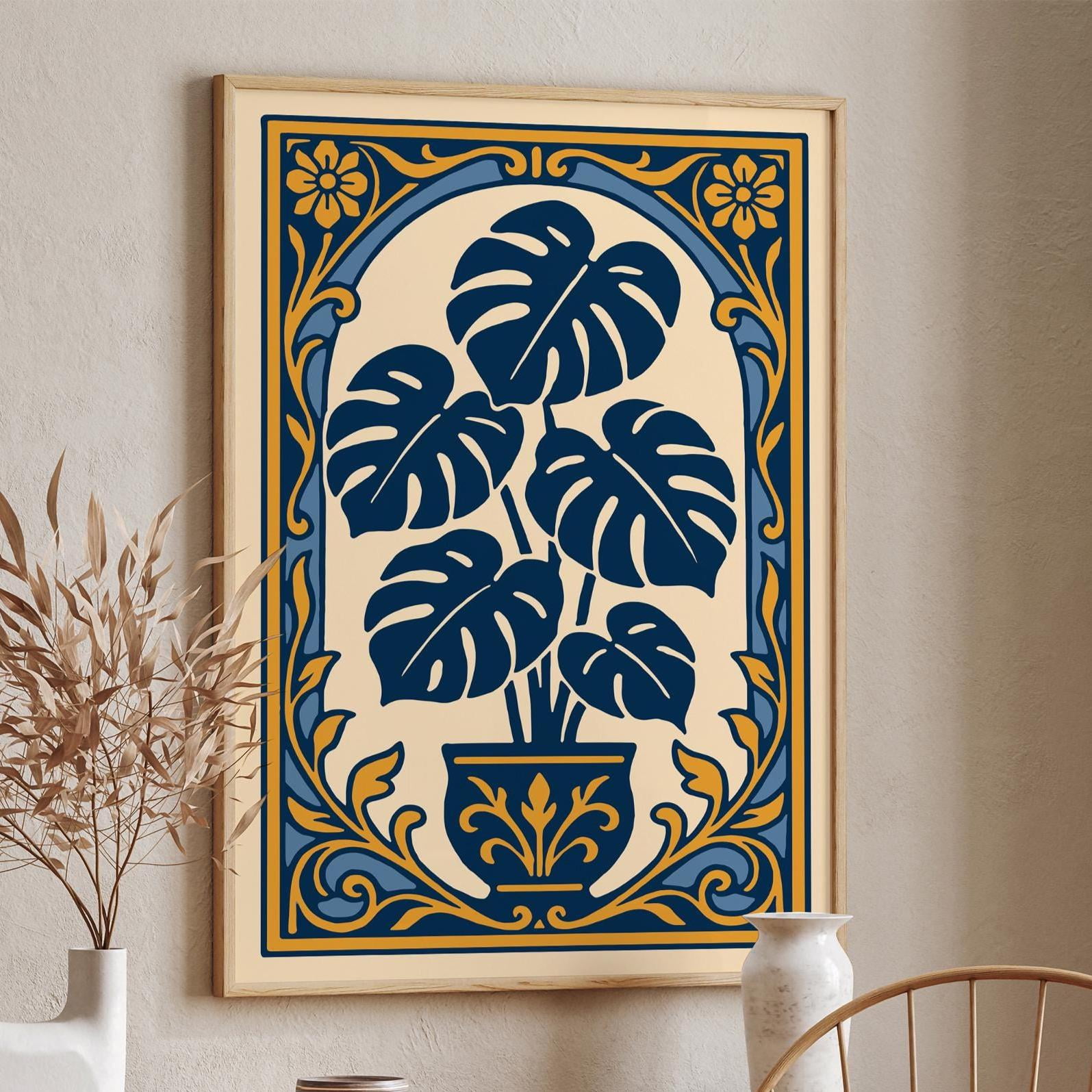 Blue Monstera Botanical Print: Rococo Revival Tropical Wall Art ...