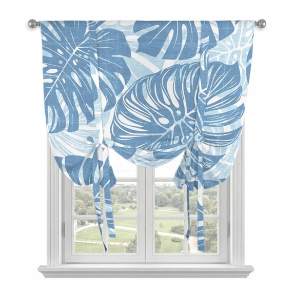 Blue Monstera Deliciosa Tie Up Curtains for Window, Thermal Insulated ...