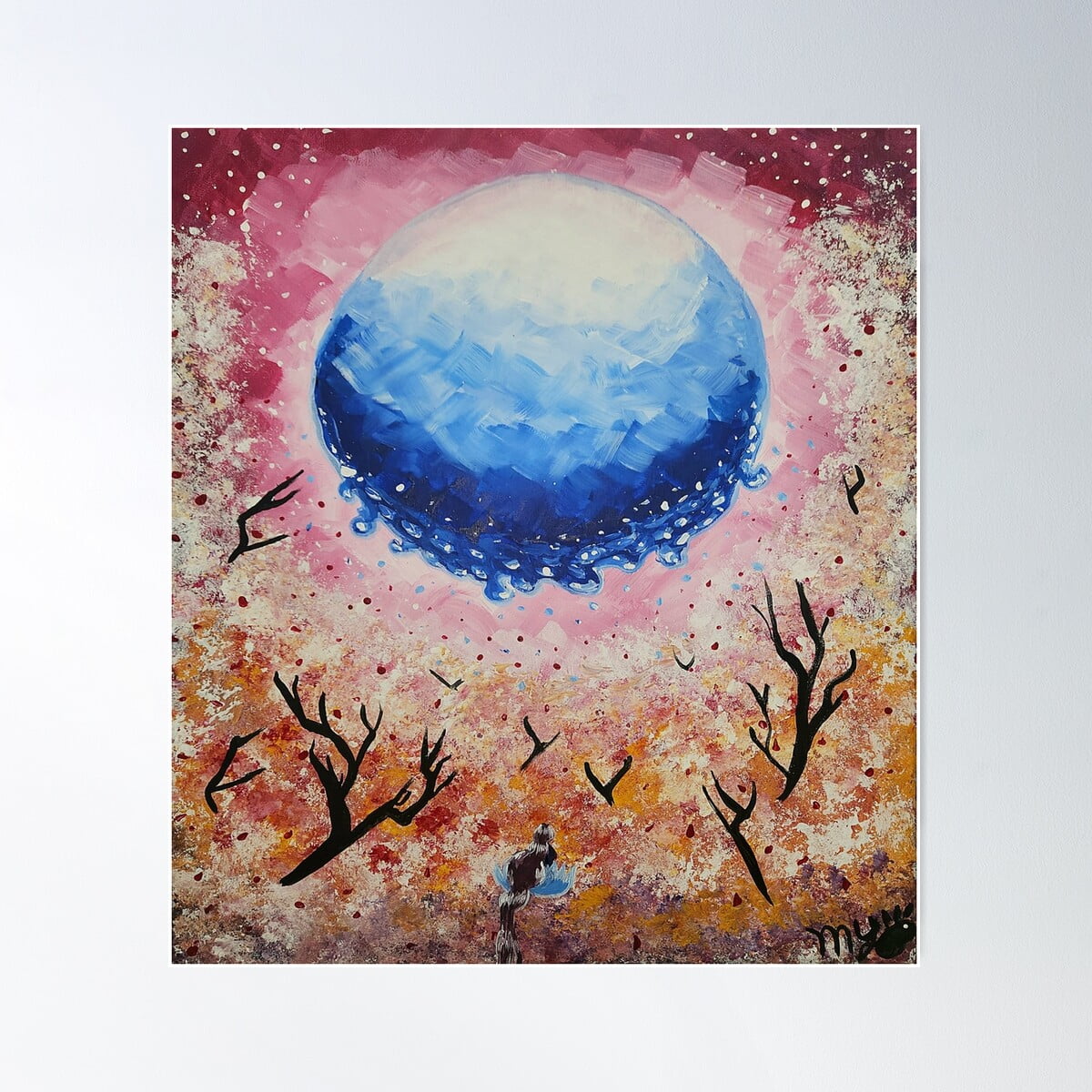 Blue Moon Acrylic Painting Poster Wall Art, Modern Wall Decor For ...