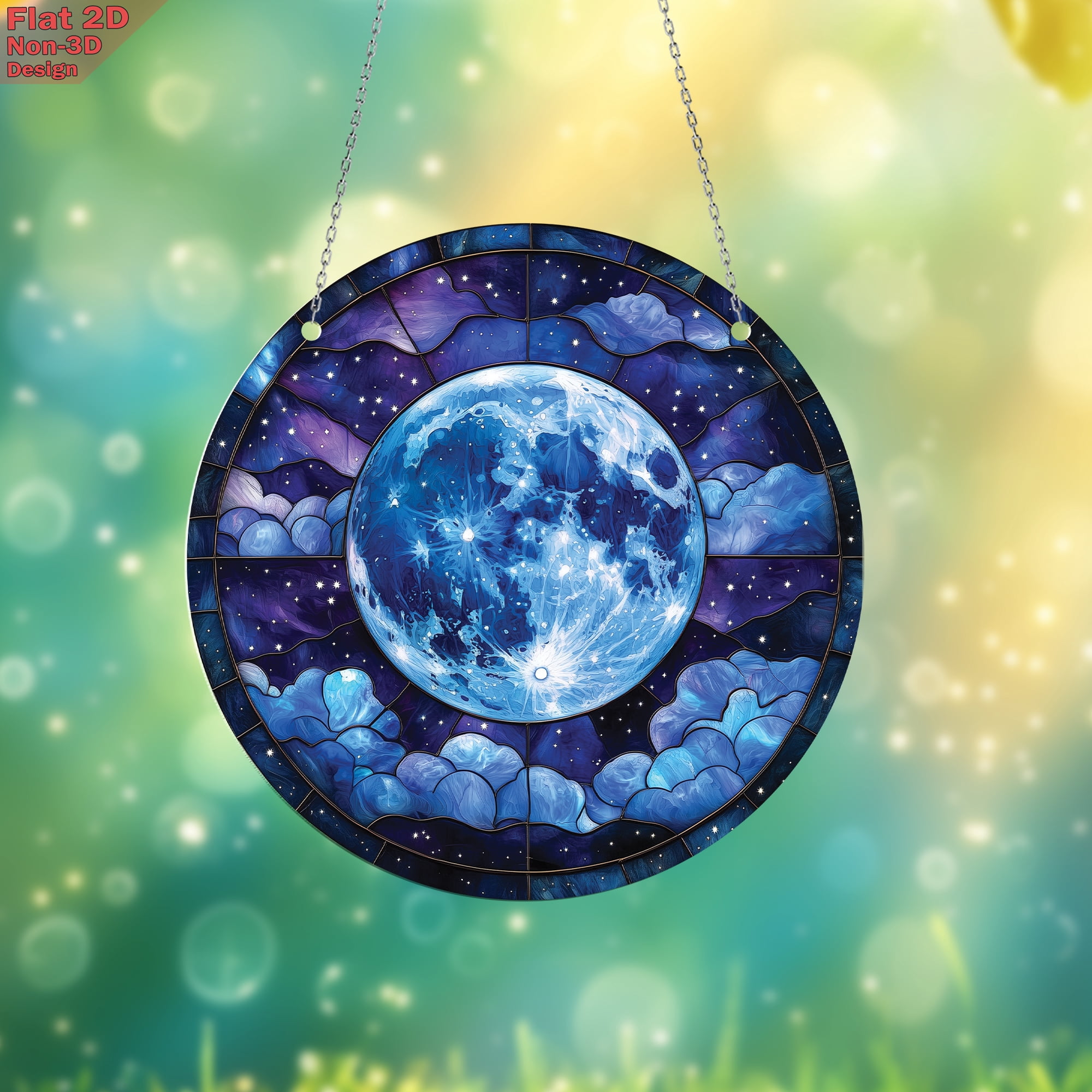 Blue Moon Acrylic Window Hanging – 2D Stained Glass Style Sun Catcher ...