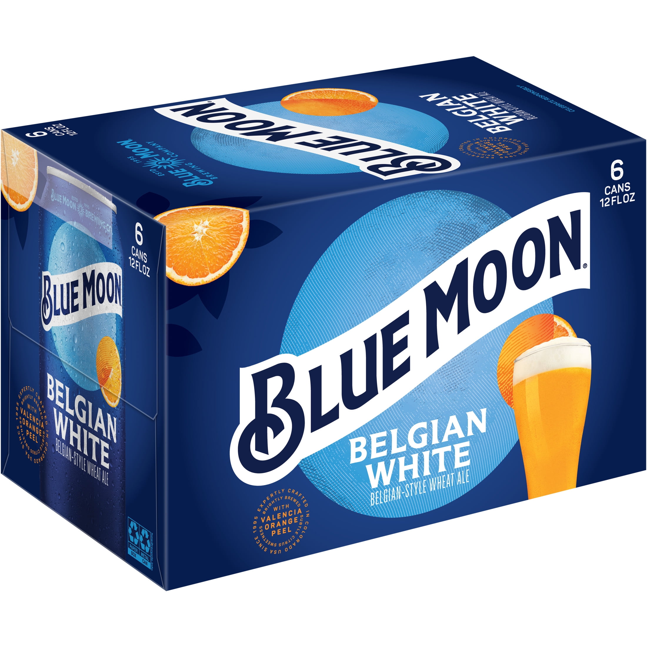 Blue Moon Belgian White Craft Beer 6 Pack 12 fl oz Aluminum Cans 5.4% ...