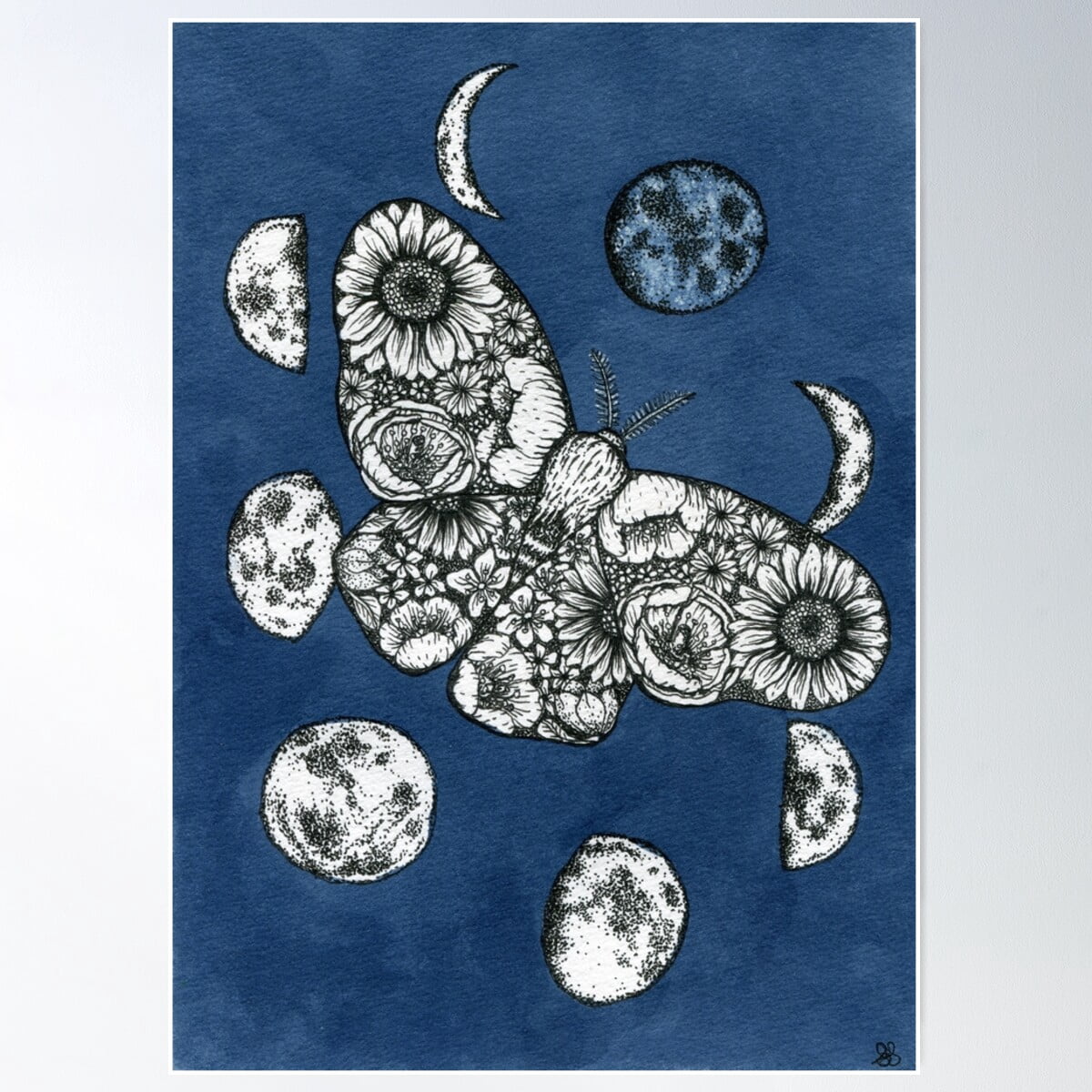 Blue Moon Botanical Moth Poster Wall Art, Modern Wall Decor For Living ...