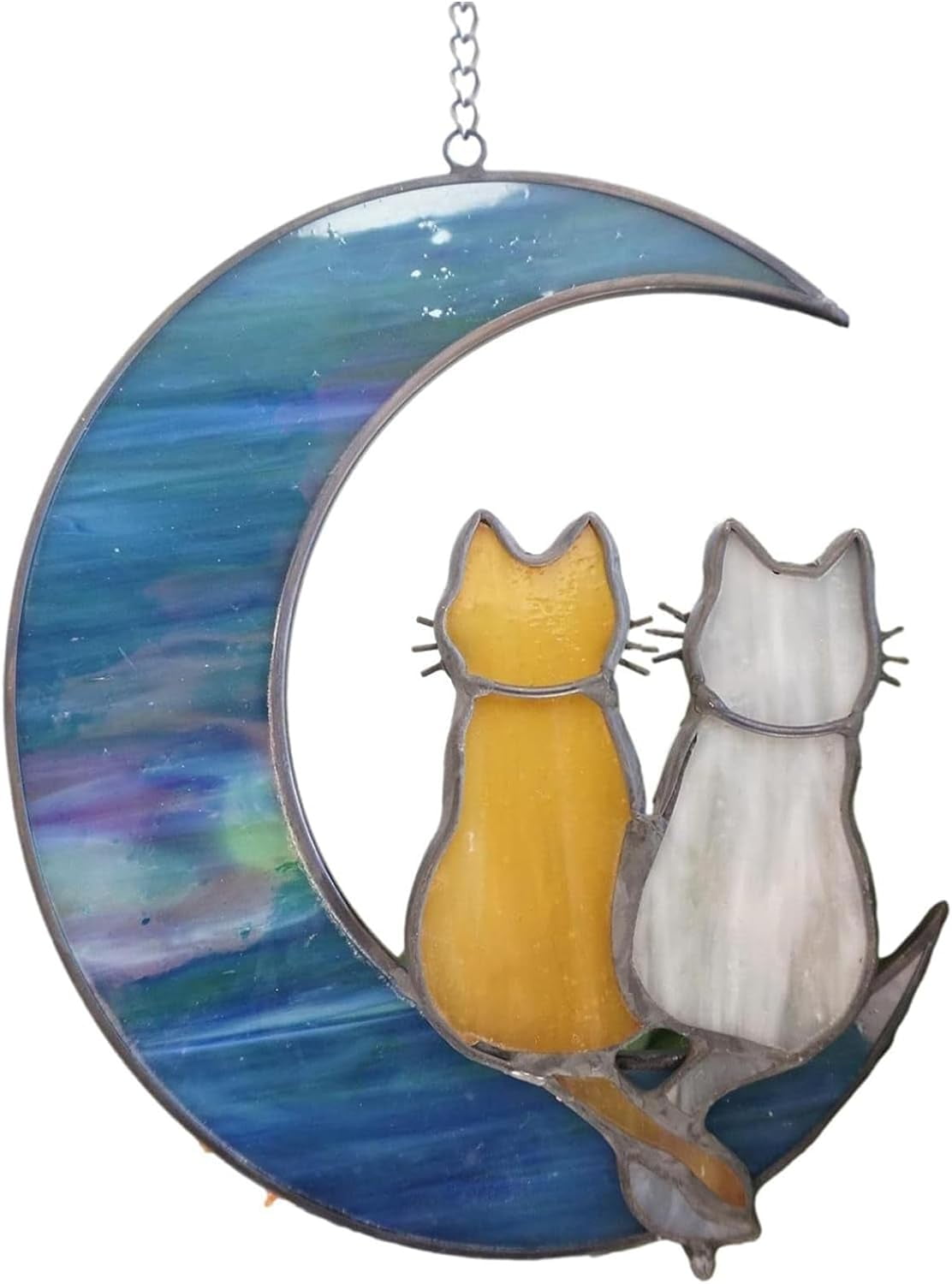 Blue Moon Cat Window Decoration Hanging, Alloy Stained Painting ...
