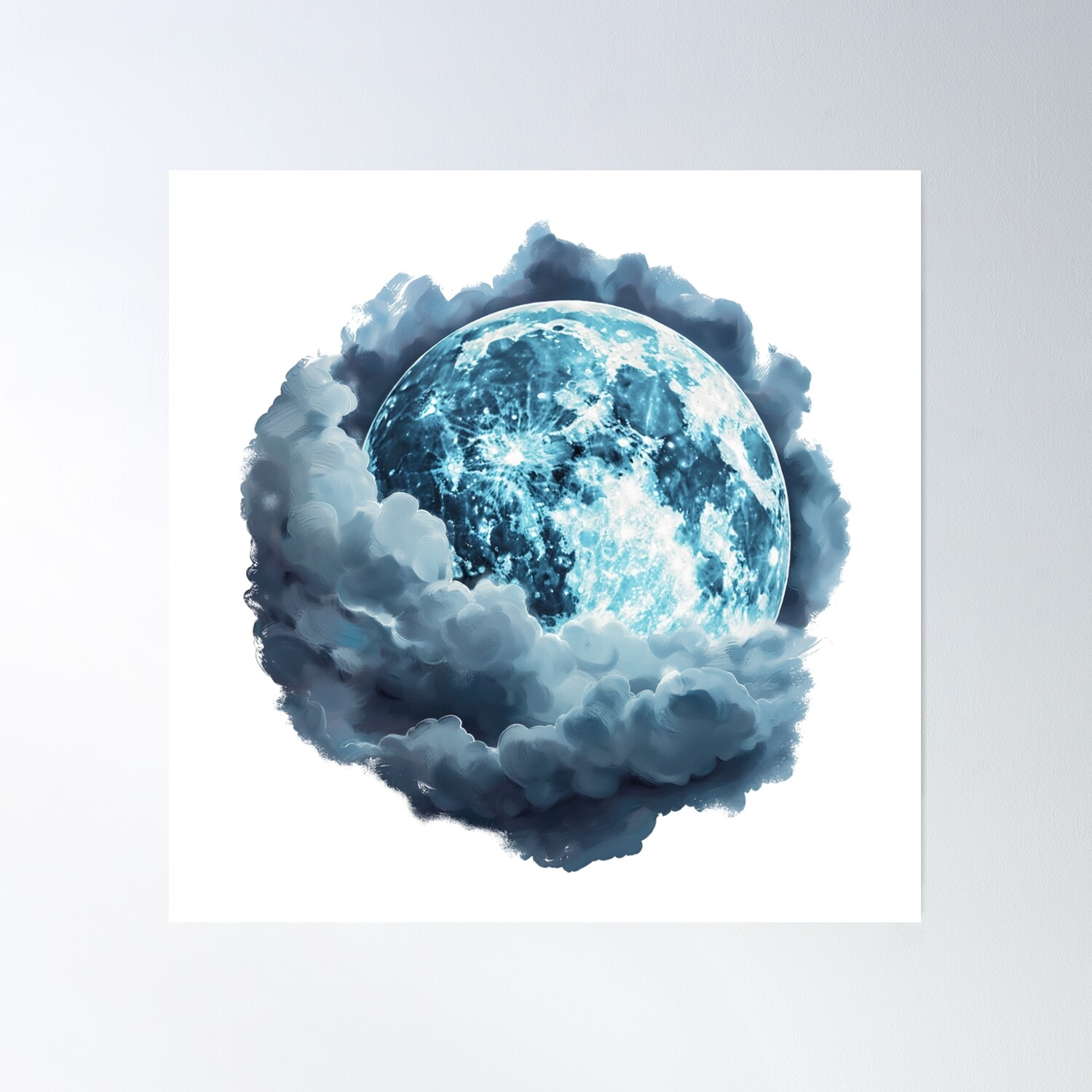 Blue Moon Clouds Sticker Poster Wall Art, Modern Wall Decor, 30x30 ...