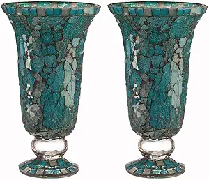 Blue Moon Glass Hurricane Candle Holder - Elegant Mosaic Table ...