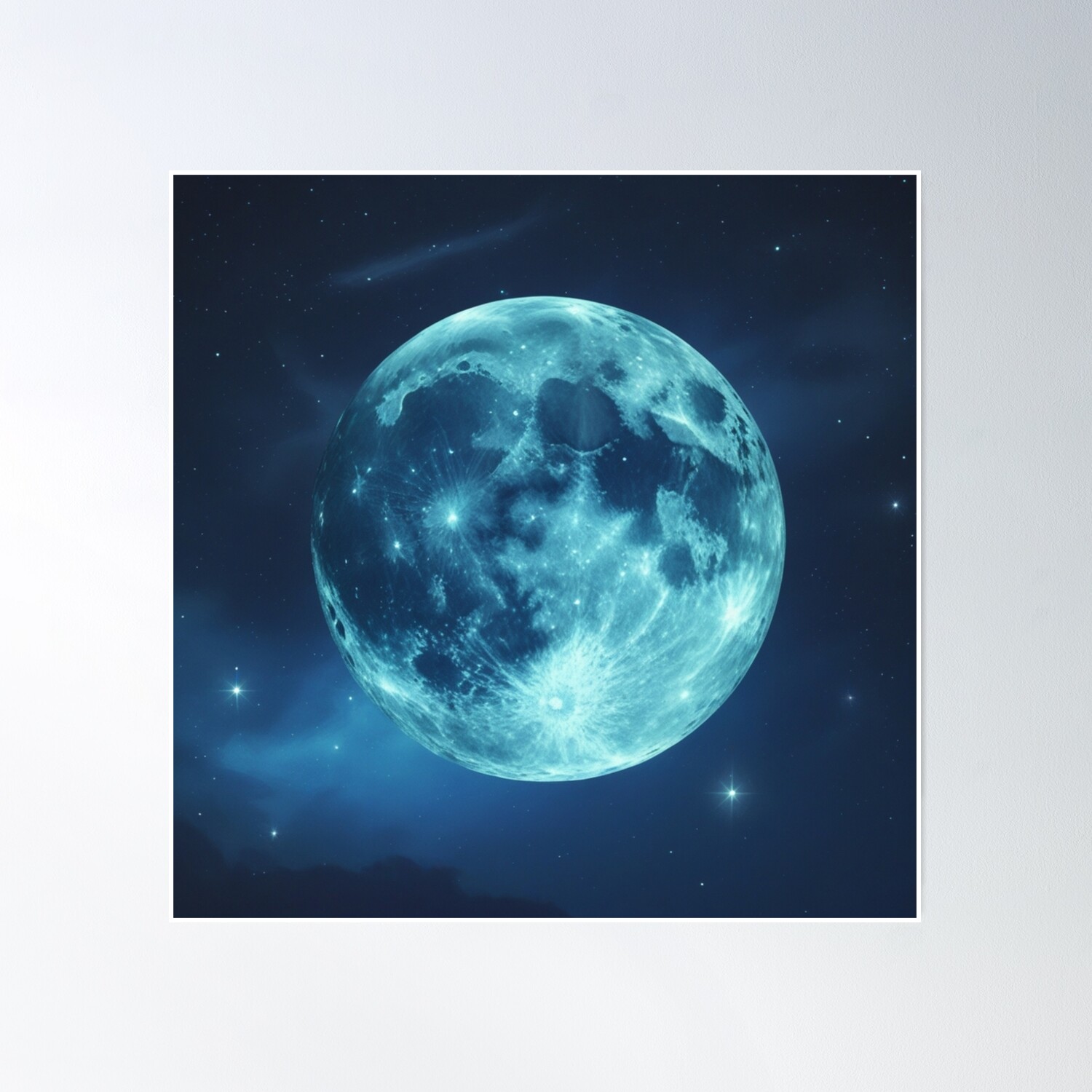 Blue Moon Illuminating The Night Sky Poster Wall Art, Modern Wall Decor ...