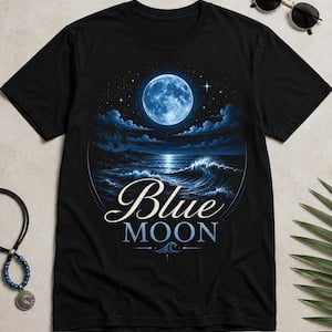 Blue Moon Ocean T Shirt, Moonlight Wave Nautical Tee, Starry Night ...