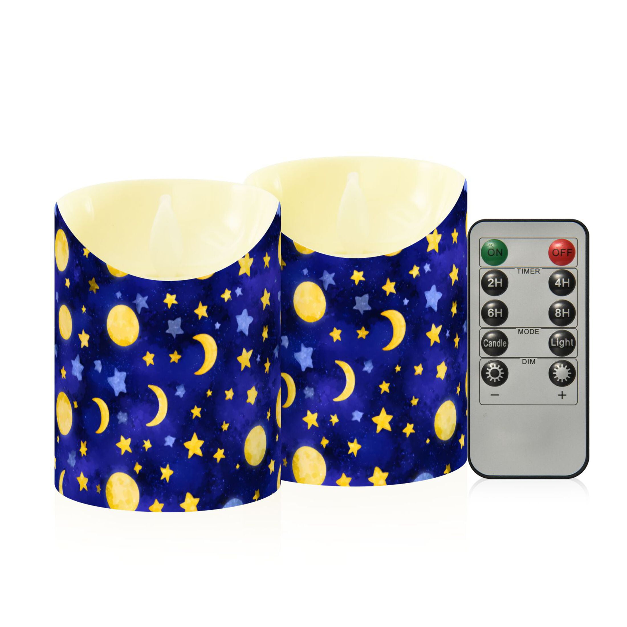 Blue Moon Stars Flameless Candles 2 PCS with Remote Realistic Moving ...
