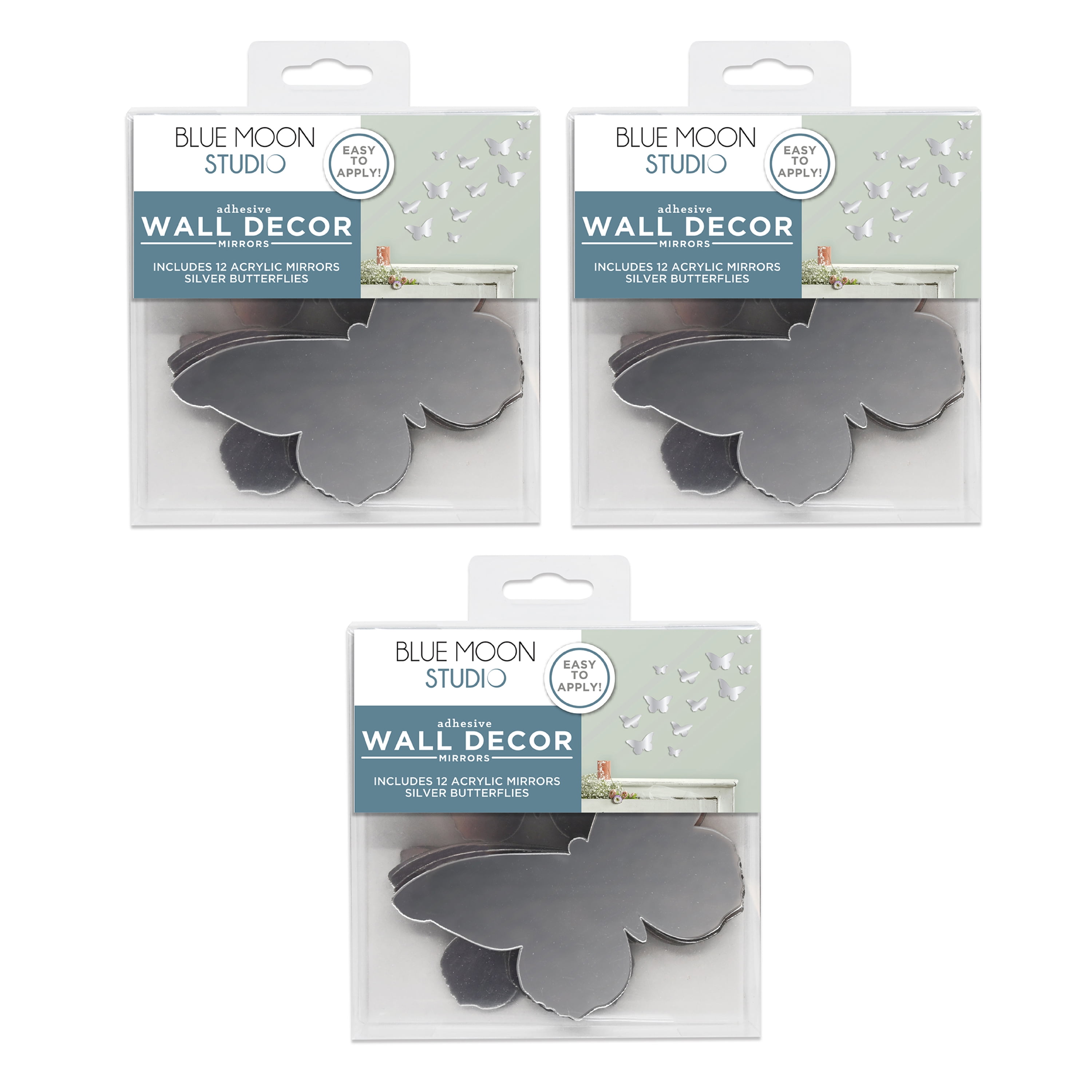 Blue Moon Studio 12Pc Peel and Stick Self-Adhesive Silver Butterfly ...