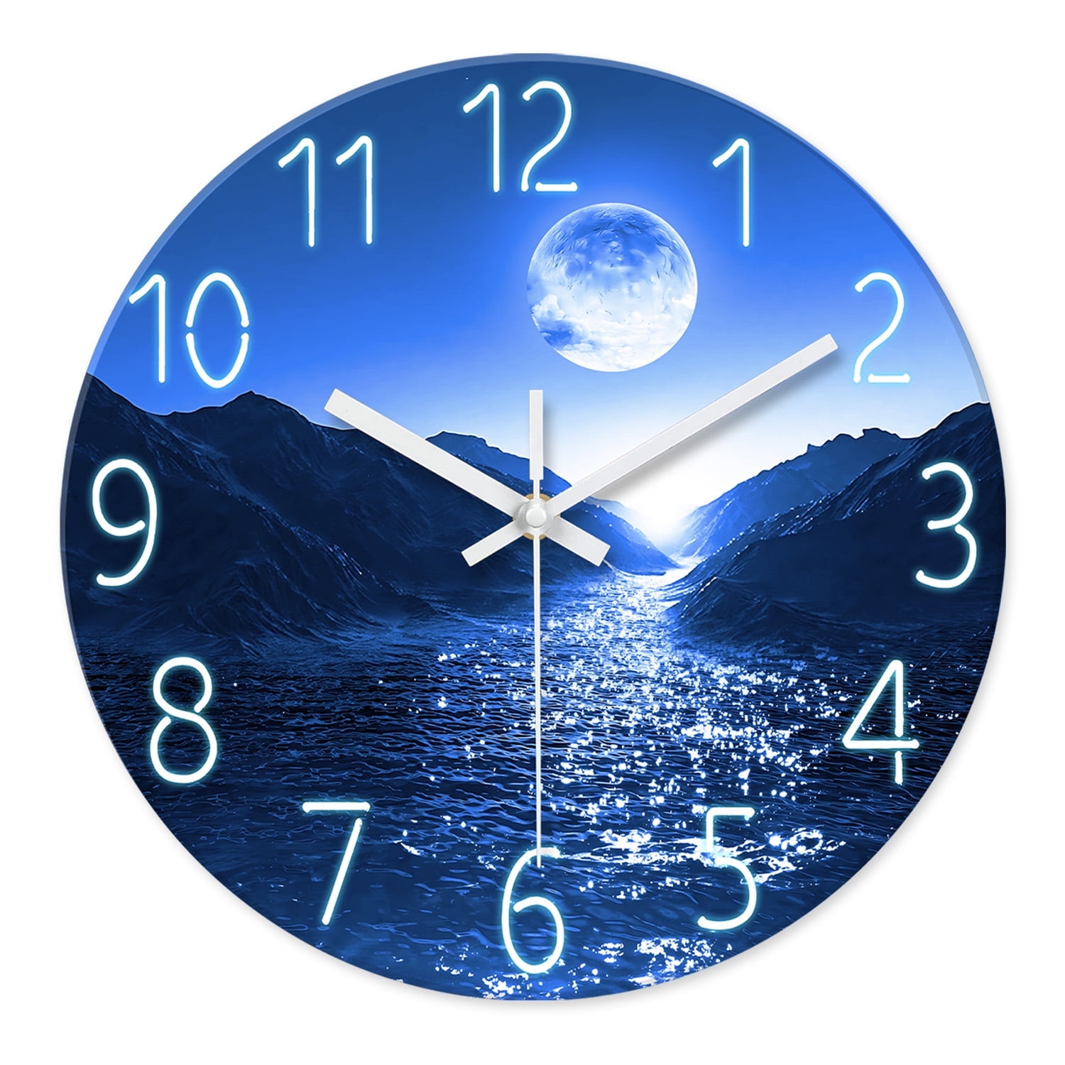 Blue Moon Wall Clock Battery Operated 16 Inch Modern Silent Non Ticking ...