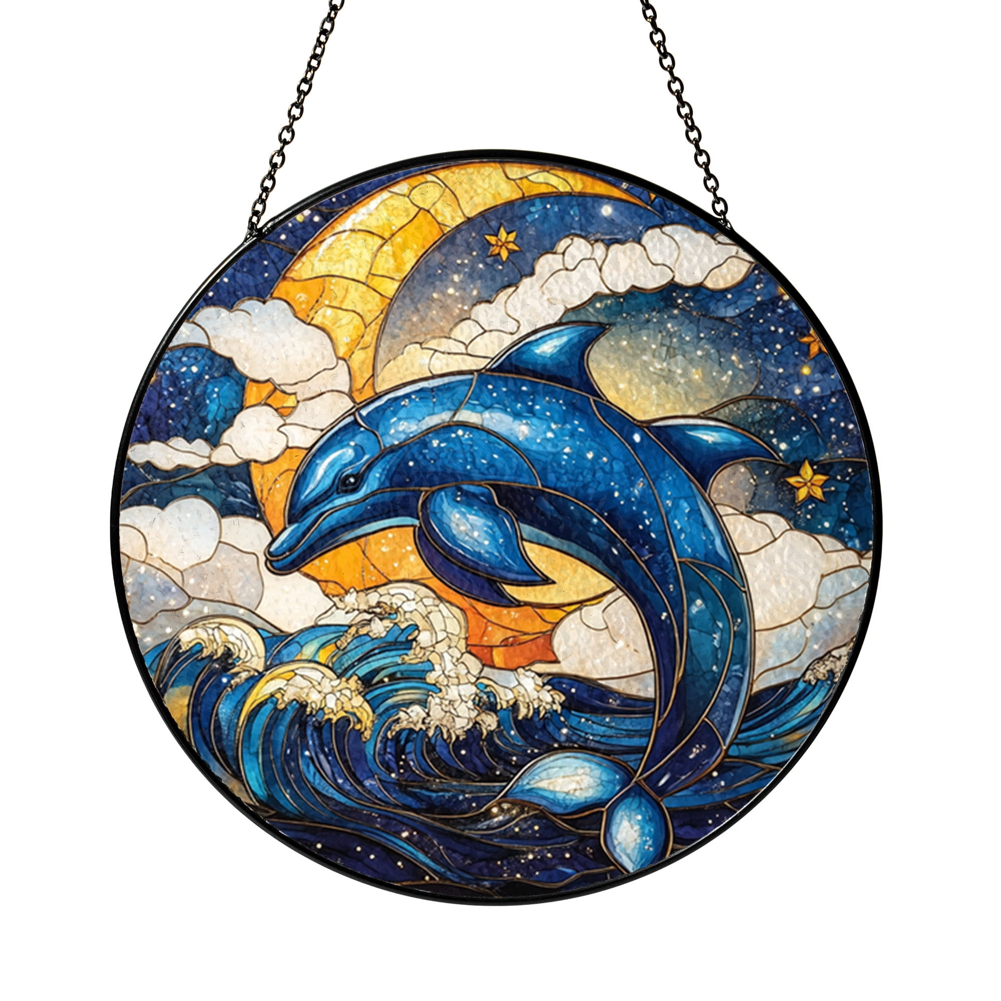Blue Moon Whale Suncatcher, Stained Glass Window Hanging Gift for ...