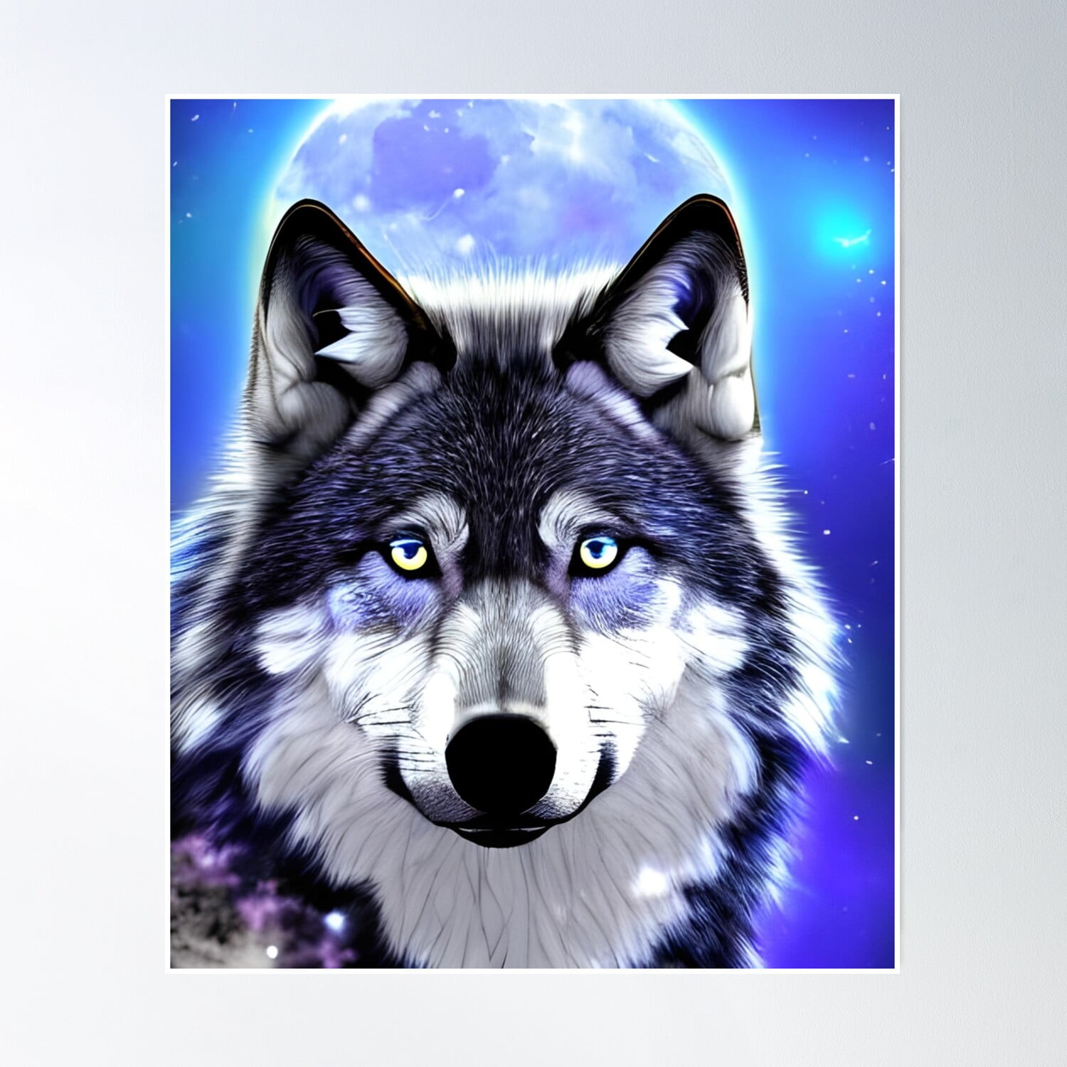Blue Moon Wolf Artwork Poster Wall Art, Modern Wall Decor, 8x12 ...