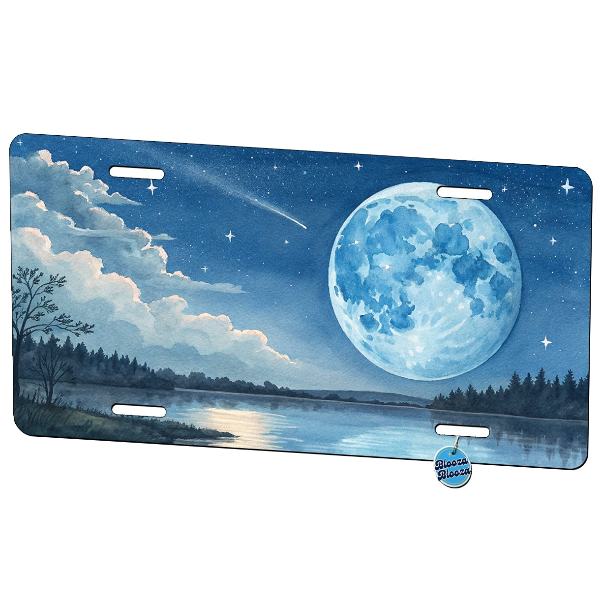 Blue Moon in Sky Watercolor Metal Novelty License Plate - Walmart.com
