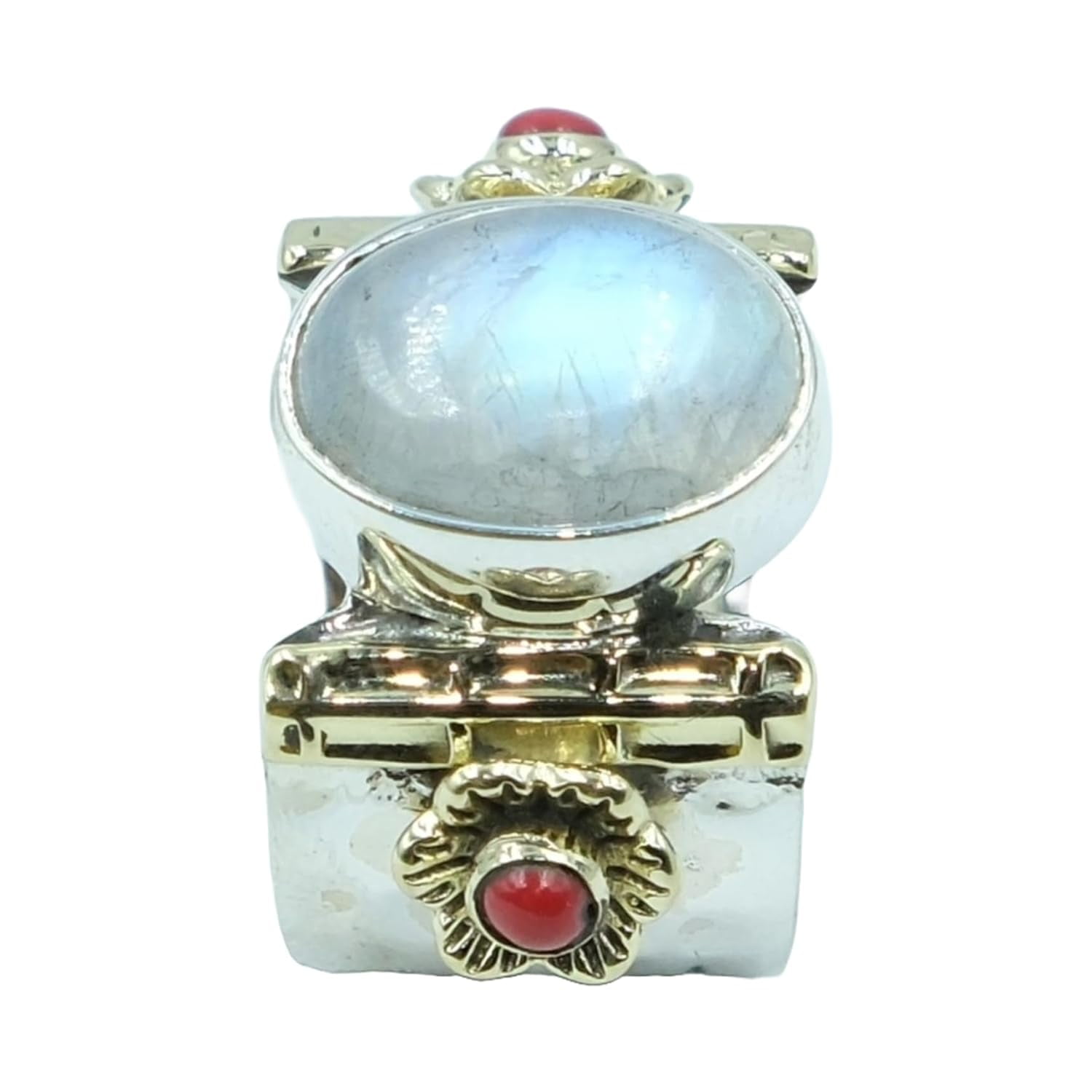 Blue Moonstone And Red Coral 925 Sterling Silver And Brass Handmade ...