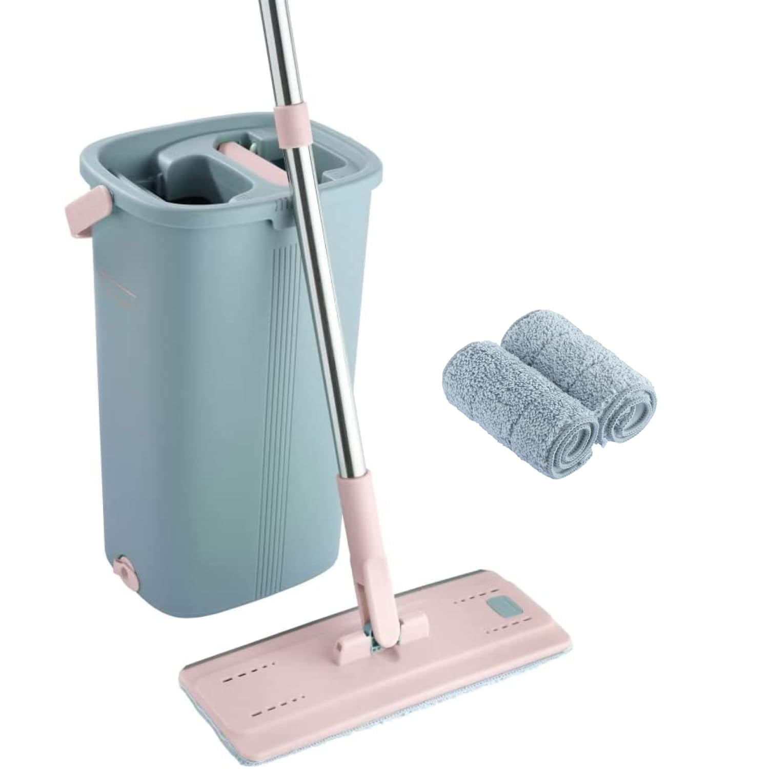Easy Gleam Blue Household Mop and Bucket Set: Microfibre Flat Mop with ...