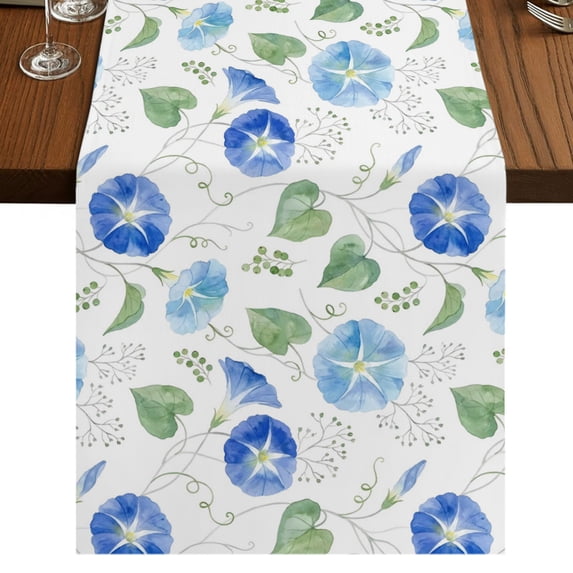 Blue Morning Glory Burlap Cotton Table Runner 13x36 Inches Short ...