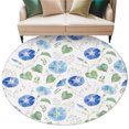 Blue Morning Glory Round Rug 6ft Washable Circle Kitchen Rugs Non Slip ...