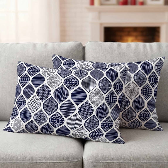Blue Moroccan Geometric Pattern Waterproof Throw Pillow Covers Set of 2 ...