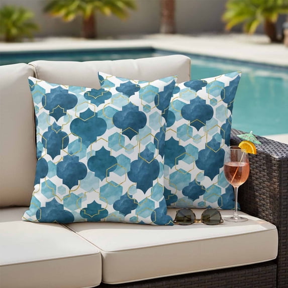 Blue Moroccan Outdoor Throw Pillow Covers Set of 2, Abstract Gradient ...