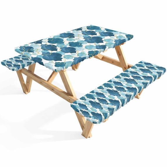 Blue Moroccan Picnic Table Cover with Bench Covers Abstract Gradient ...