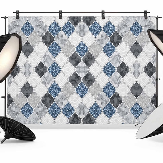 Blue Moroccan Plaid Backdrops for Photography, Modern Abstract Exotic ...