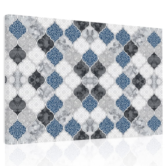 Blue Moroccan Plaid Canvas Print Wall Art, Modern Abstract Exotic ...