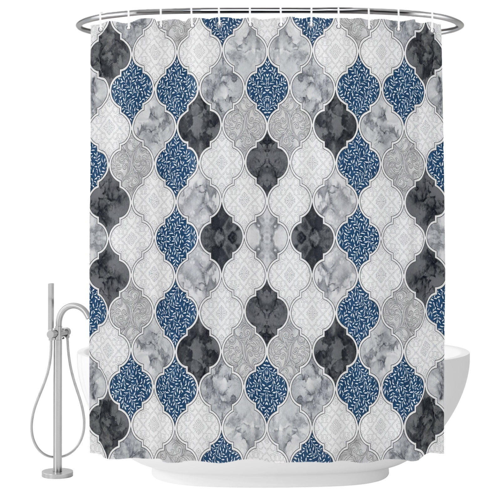 Blue Moroccan Plaid Shower Curtain for Bathroom, Modern Abstract Exotic ...