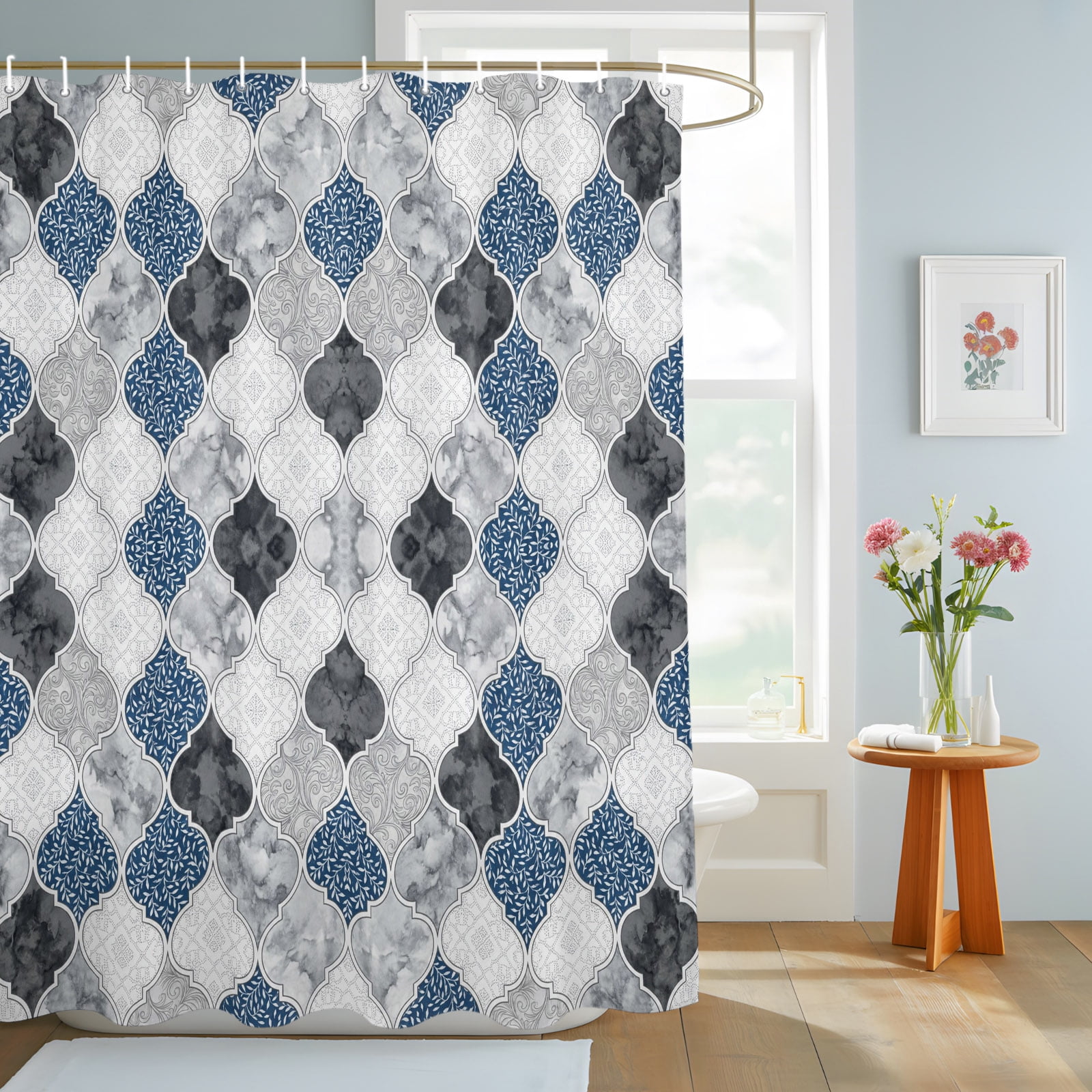 Blue Moroccan Plaid Shower Curtain, Modern Abstract Exotic Geometric ...