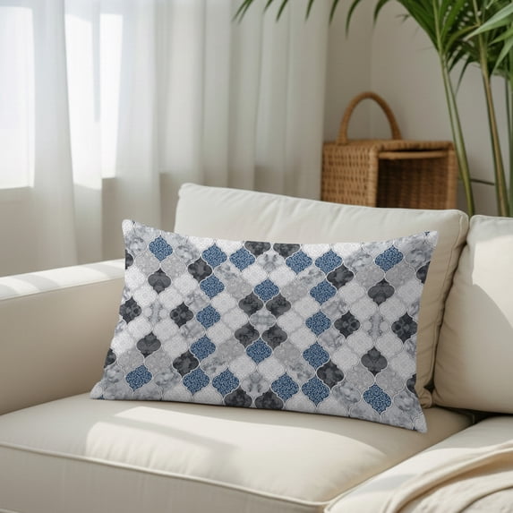Blue Moroccan Plaid Throw Pillow Covers, Modern Abstract Exotic ...