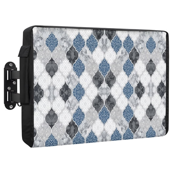 Blue Moroccan Plaid Waterproof Outdoor TV Cover, Modern Abstract Exotic ...