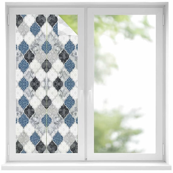 Blue Moroccan Plaid Window Privacy Film, Modern Abstract Exotic ...
