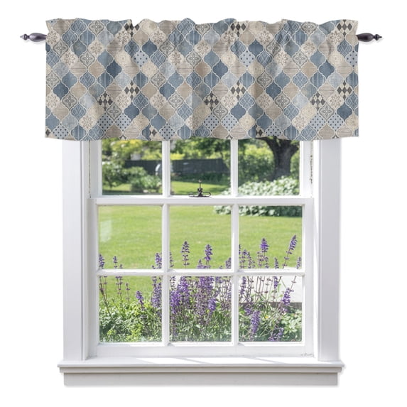 Blue Moroccan Shield Valances for Windows, Modern Abstract Exotic ...