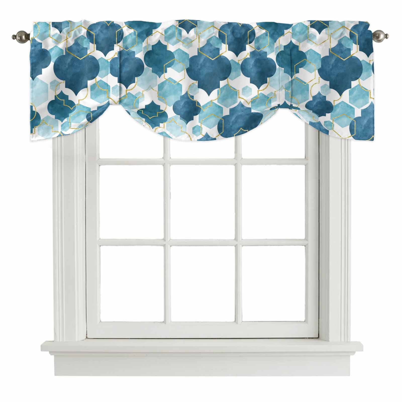 Blue Moroccan Tie Up Valance Curtains Abstract Gradient Gold Blue ...