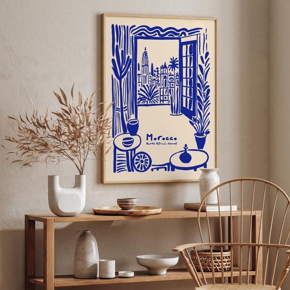 Blue Morocco Art Minimalist Architecture Boho Home Decor, Unframed ...