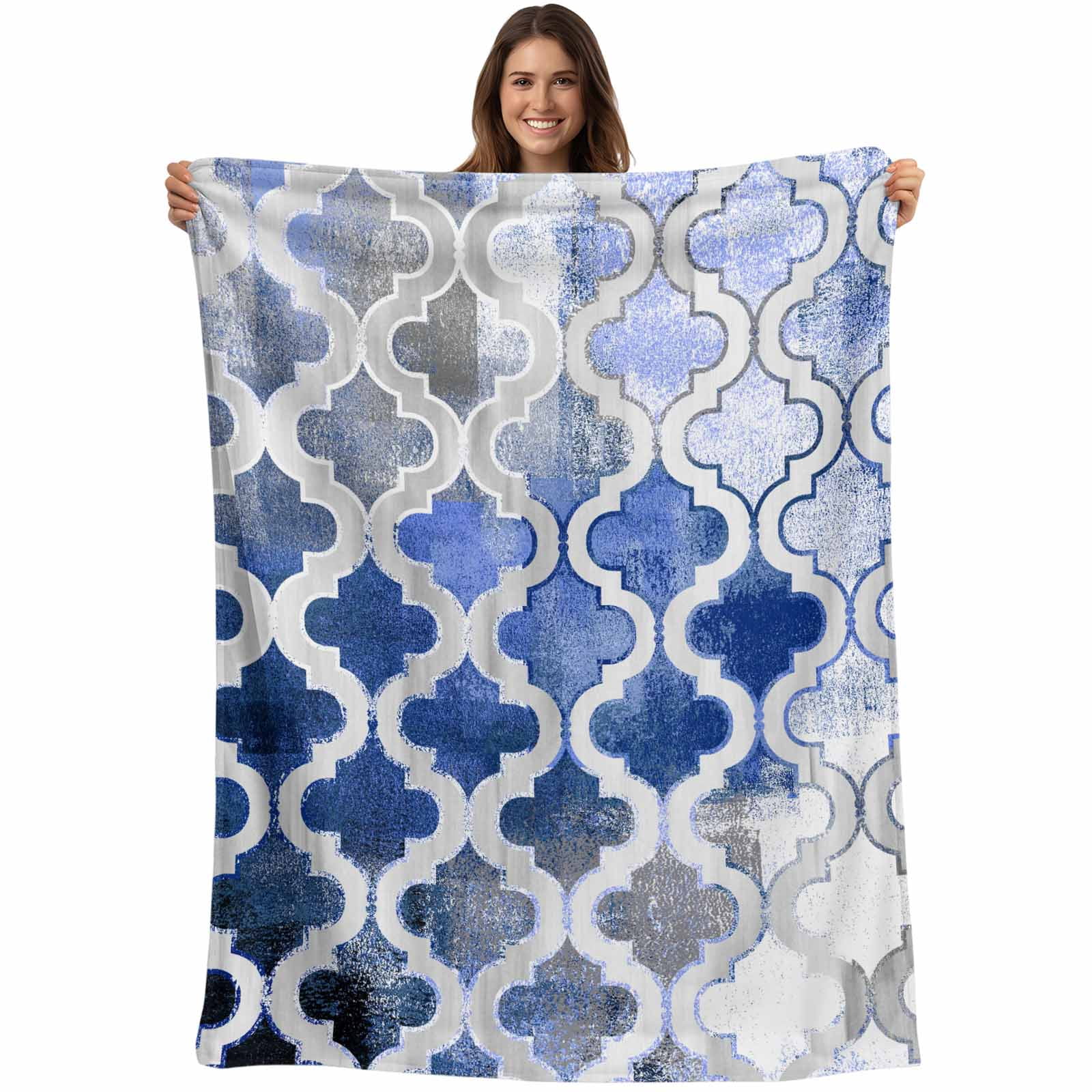 Blue Morocco Blanket Soft Cozy Warm Throw Blanket for Couch, Plush ...