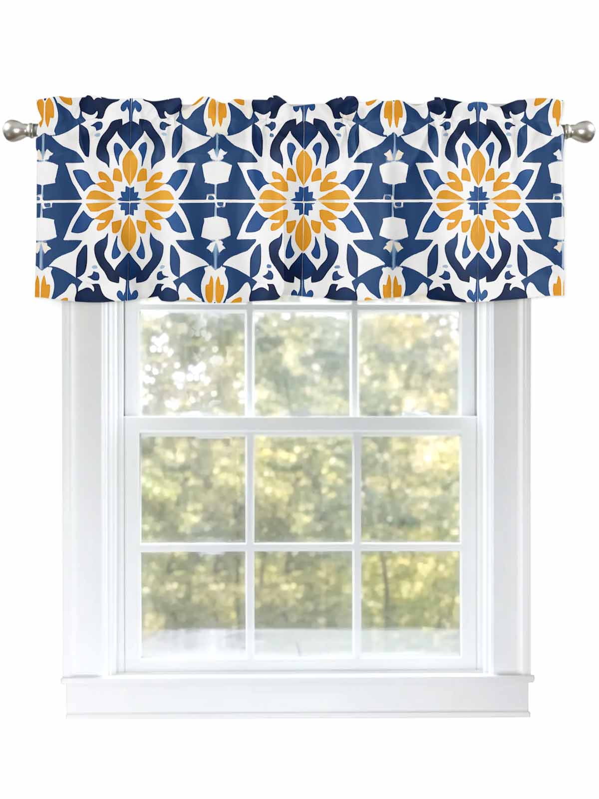 Blue Morocco Curtain Valances for Windows, Boho Geometric Antique ...