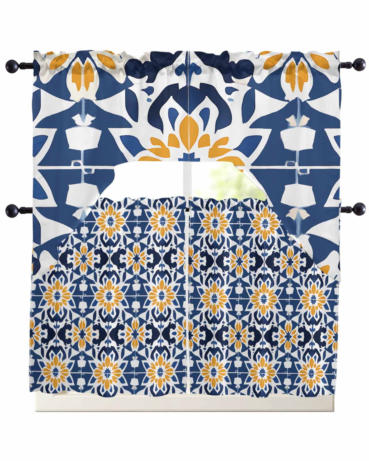 Blue Morocco Kitchen Curtains Swag Valance and Tier Curtains Set 24 ...