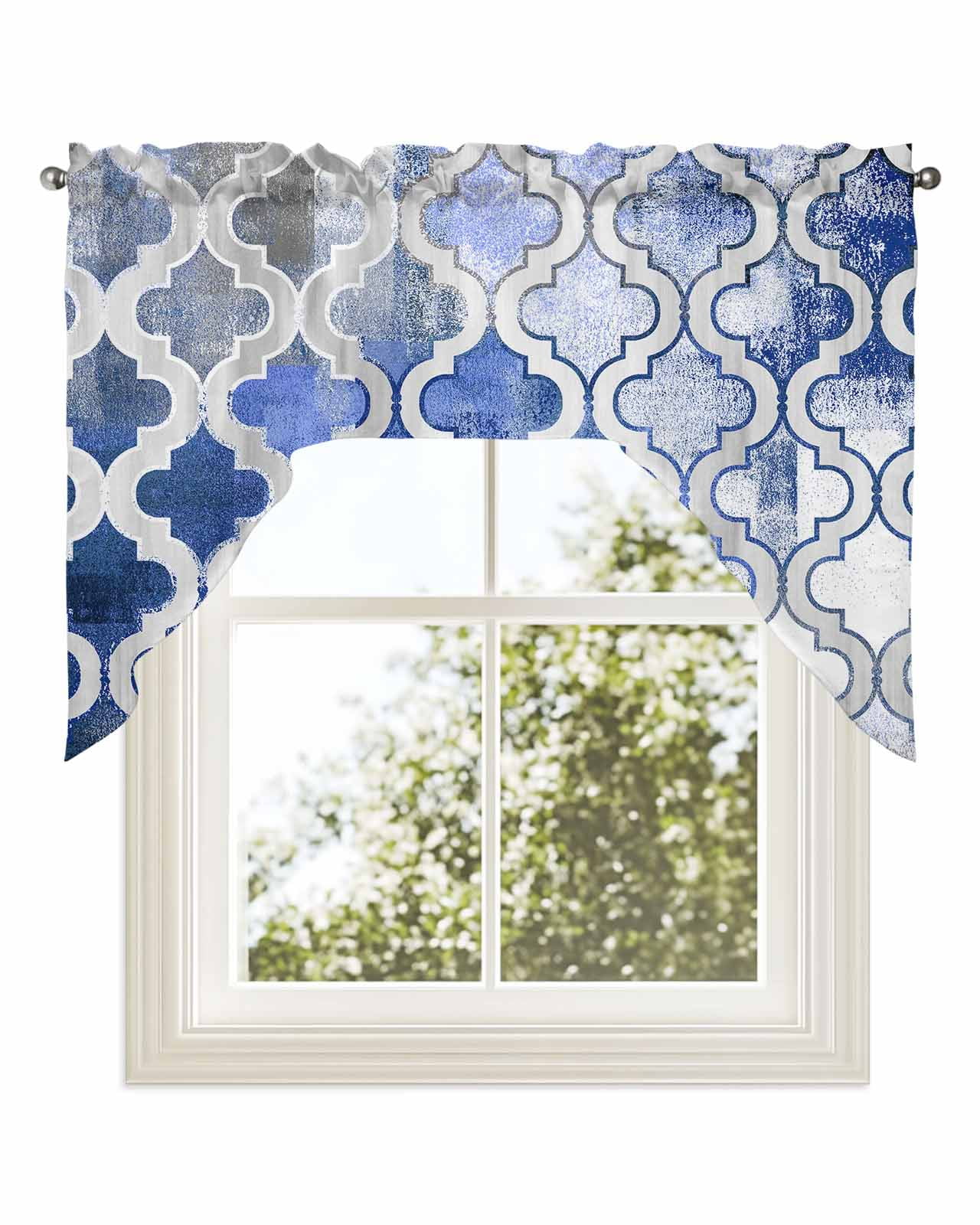 Blue Morocco Kitchen Curtains Swag Valance for Windows/Bathroom/Cafe ...