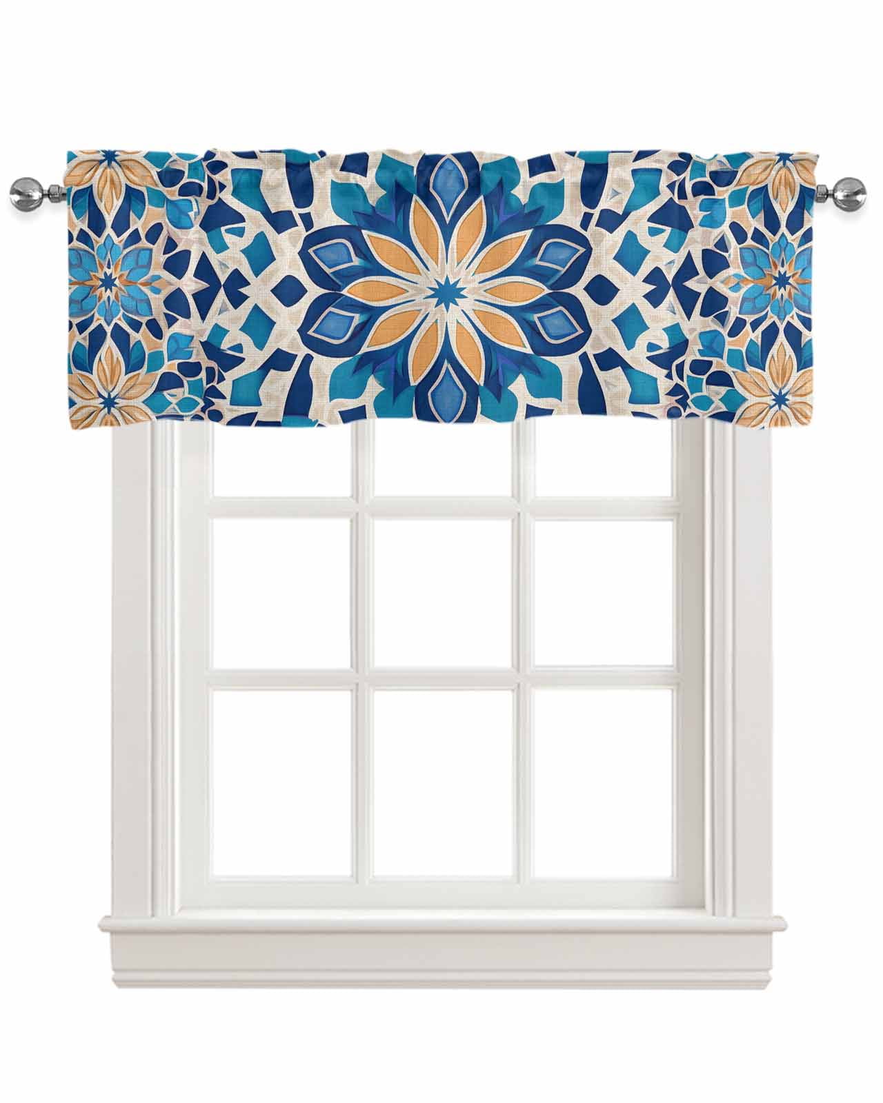 Blue Morocco Kitchen Valances for Windows Farmhouse Linen Window ...